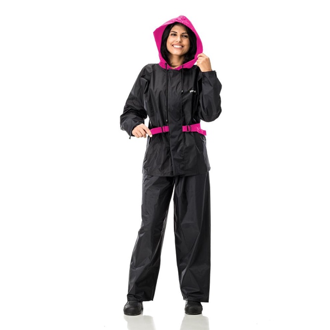 Conjunto Capa de Chuva Feminino Nylon Forro Capuz Pantaneiro | Shopee ...