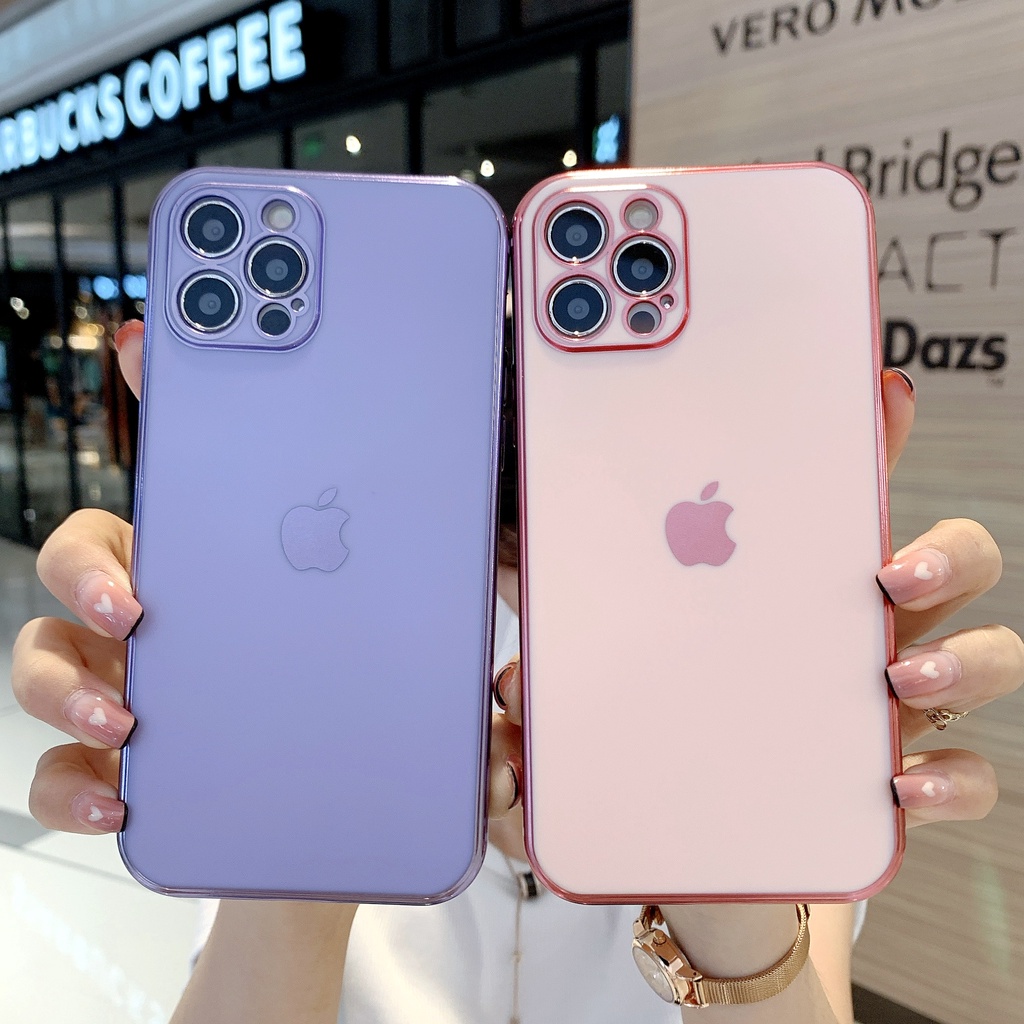 Luxury Soft Plating Square Frame Matte Soft Silicone Phone Case for 12 13Pro Max XR 7 8 Plus ...