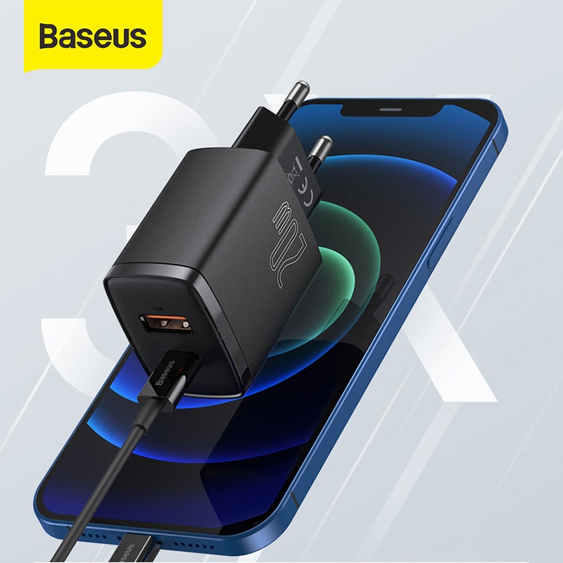 Baseus Carregador USB 20W Suporte Tipo C PD Carregamento Rápido Porta Dupla Portátil Telefone ...