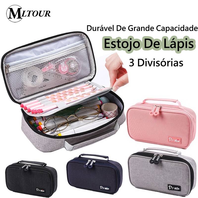 Estojo De Lápis De Grande Capacidade Durável Com Zíper e 3 Divisórias ...