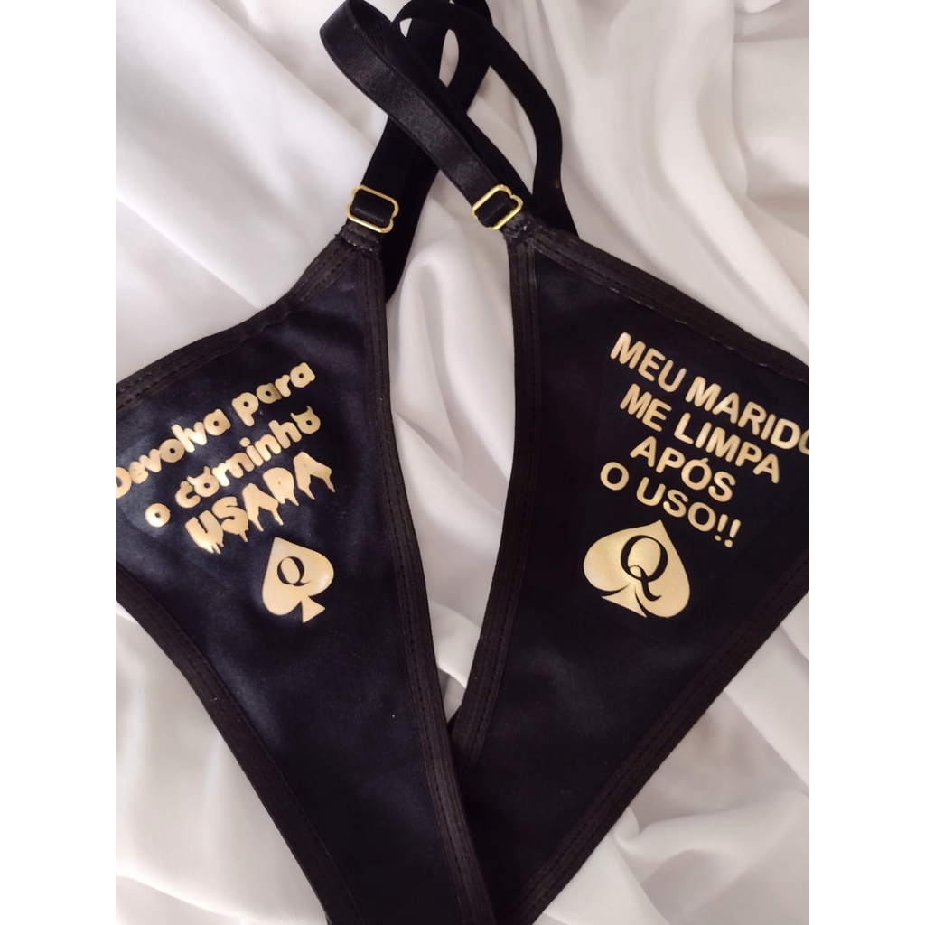 Kit 2 calcinhas Eróticas pretas com estampa dourada, Hotwife, Swing, Cuckold, Sissy, Hotgirl ...