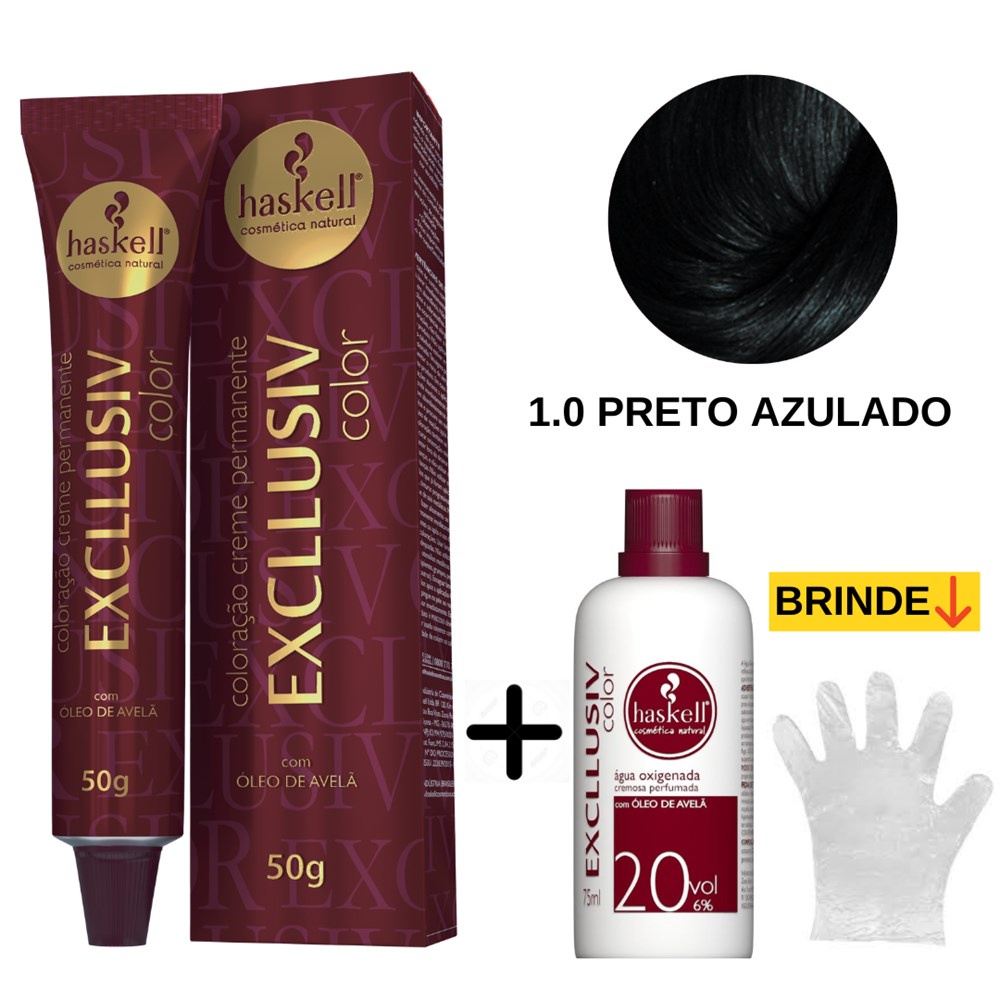 TINTA Haskell 1.0 PRETO AZULADO + OX 20 VOL + BRINDE | Shopee Brasil