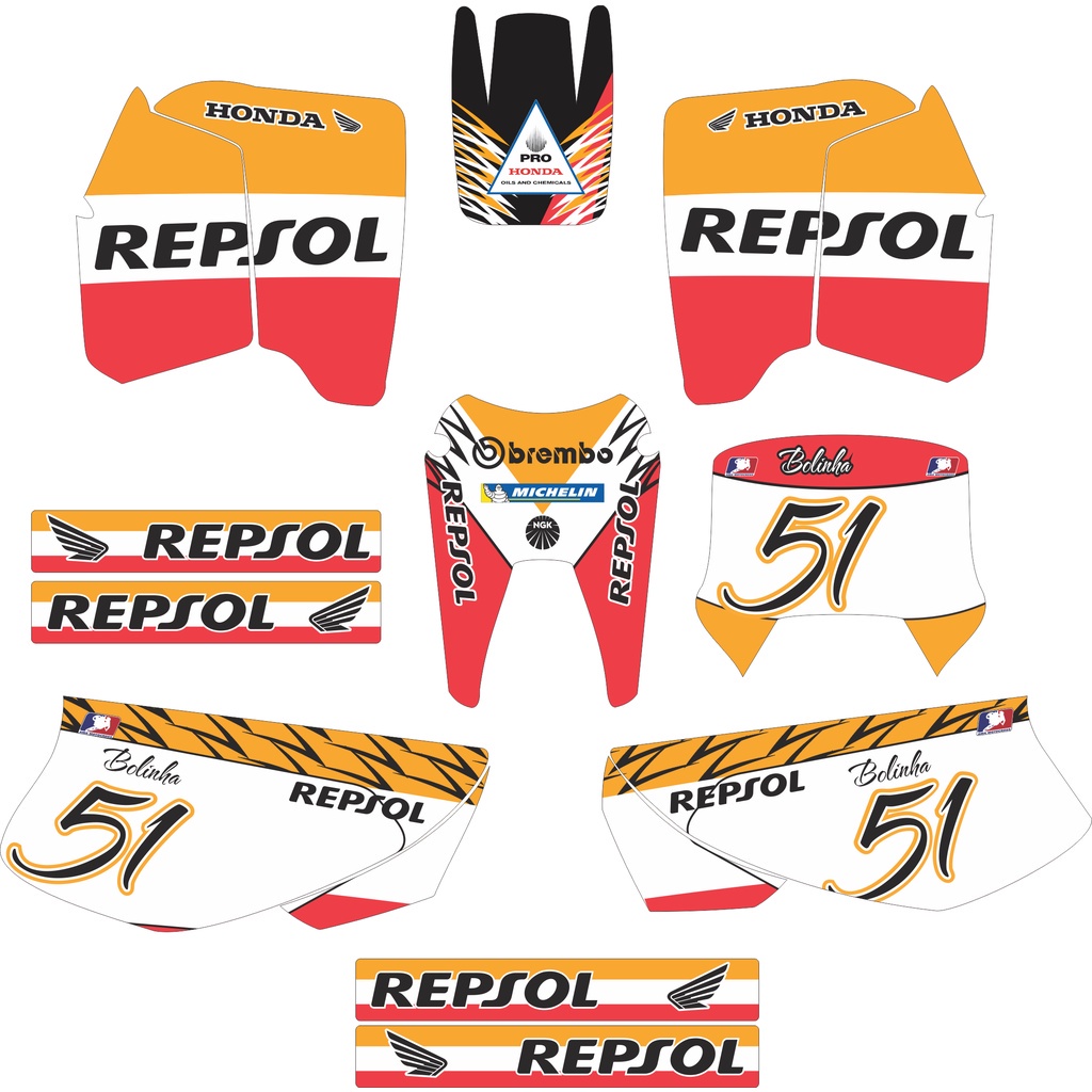 Kit Adesivos Graficos XR 200 trilha motocross REPSOL | Shopee Brasil