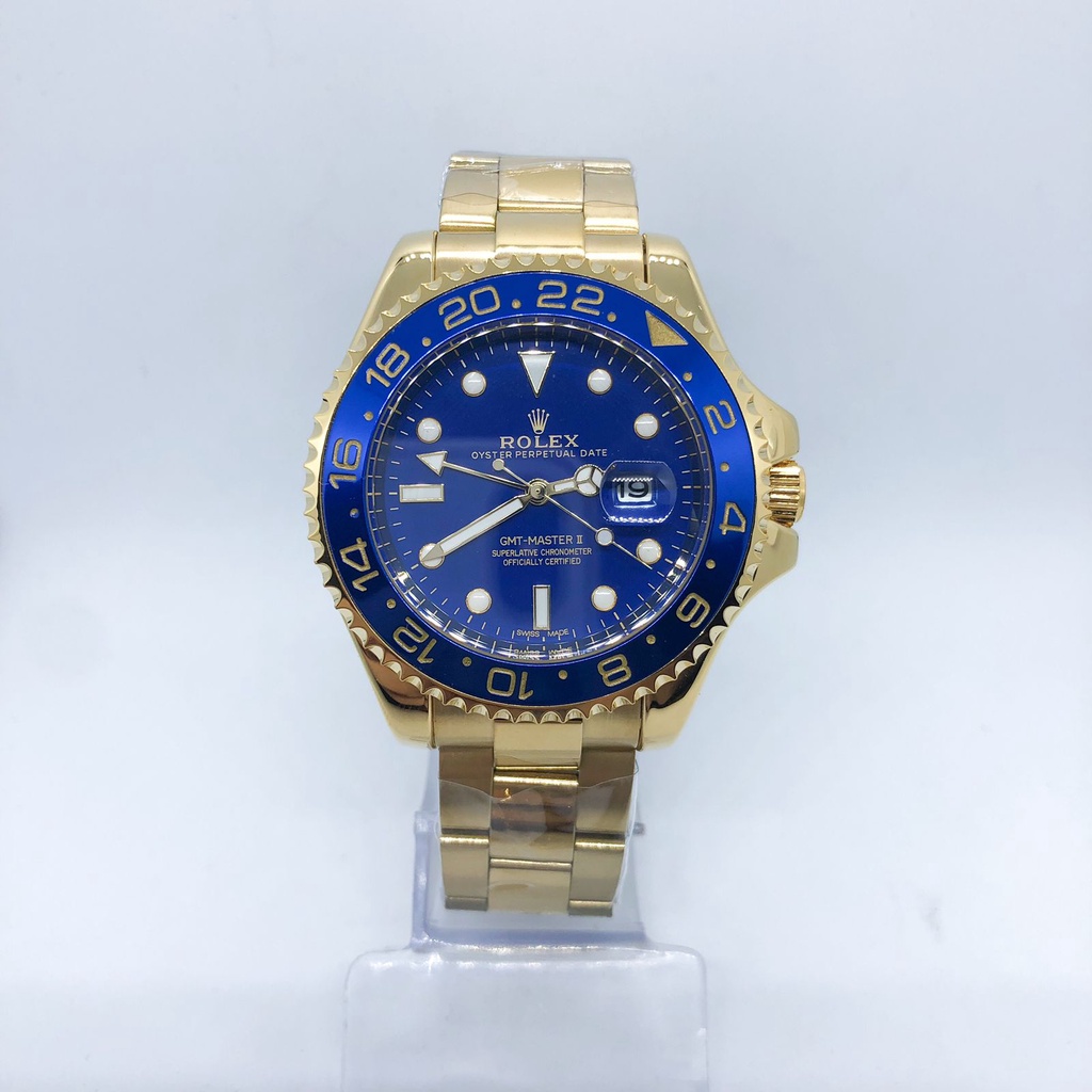 relogio rolex GMT dourado fundo azul masculino luxo promoção | Shopee ...