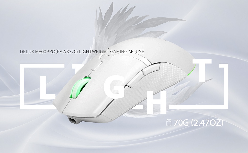 Delux M800pro M800 pro Paw370 RGB Óptico Recarregável Programável Sem Fio Gaming Mouse Tipo C ...