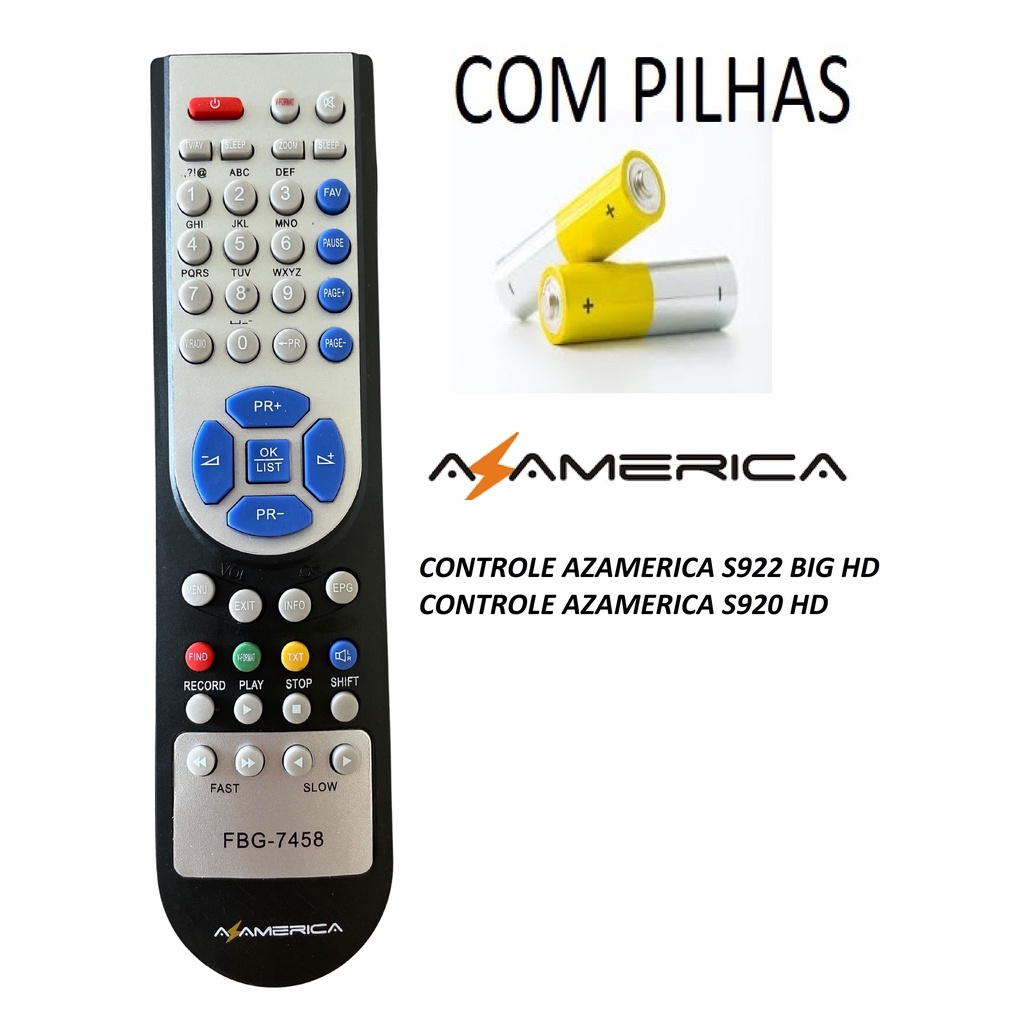 Controle remoto receptor Azamerica S922 hd big s920 hd pronta entrega | Shopee Brasil