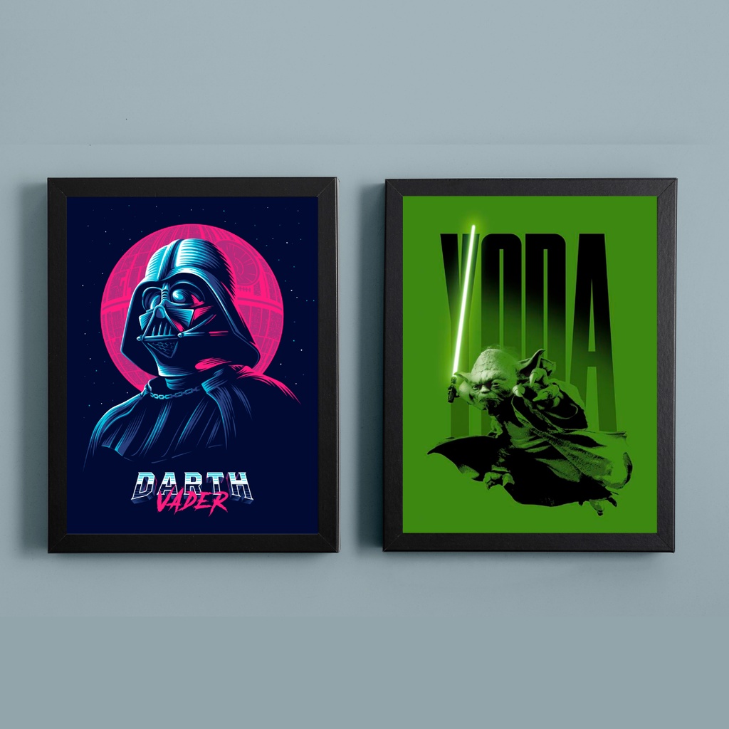 Kit Quadros Decorativos Com Moldura Star Wars Darth Vader e Yoda ...