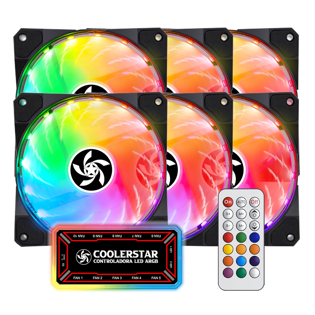 Kit Cooler ARGB 120mm LED Rainbow com Controladora e Controle ...