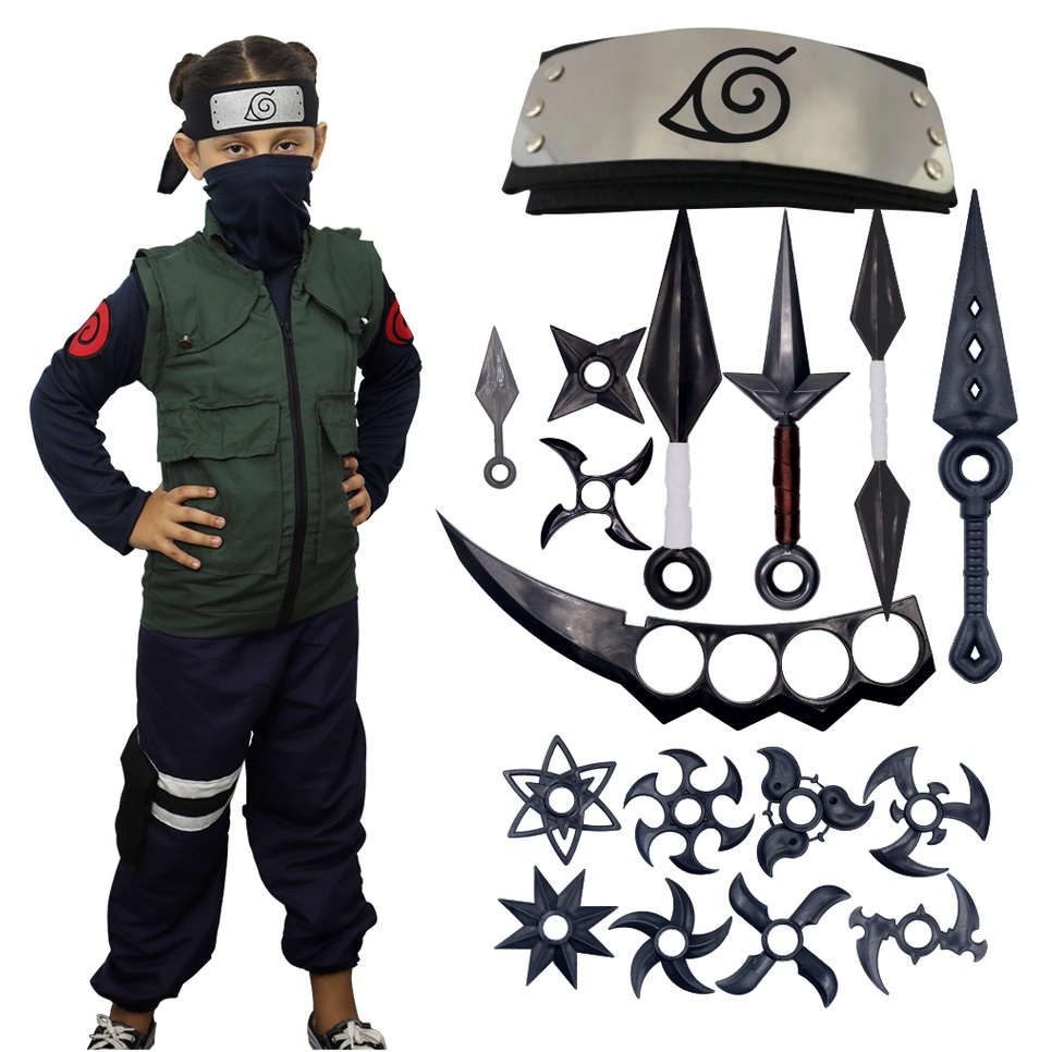 Kit Fantasia Kakashi Hatake Infantil Kit Bandana Kunai Shuriken ...