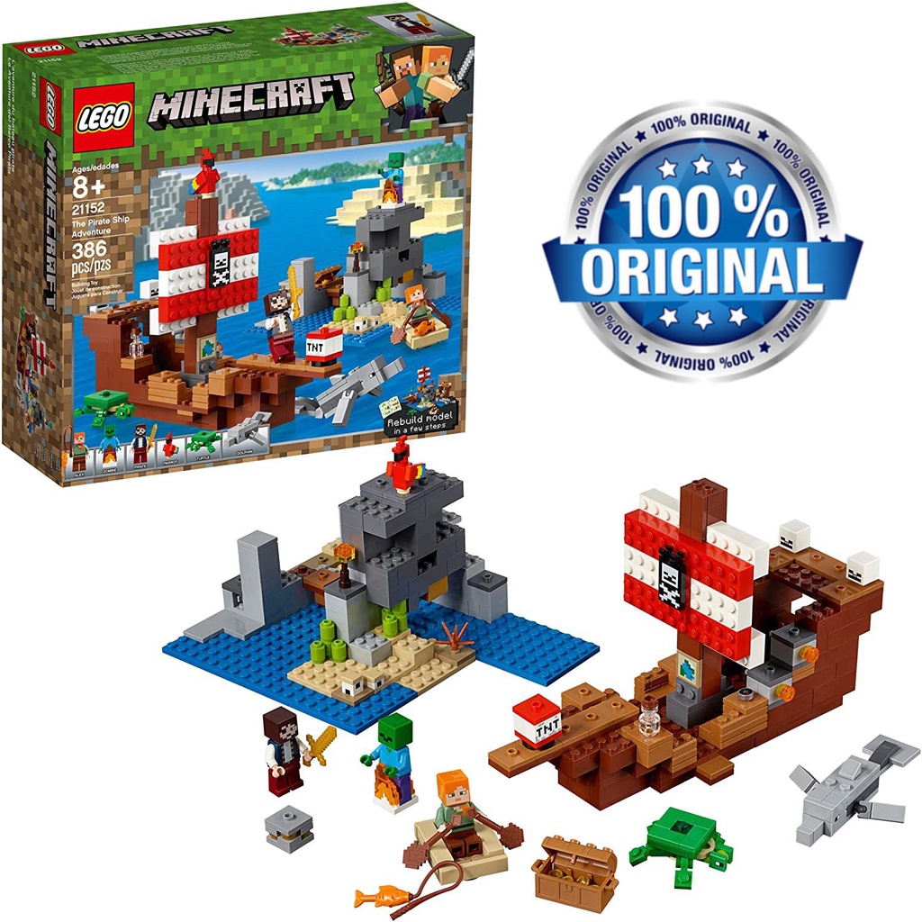 Lego 21152 Minecraft - A Aventura do Barco Pirata | Shopee Brasil
