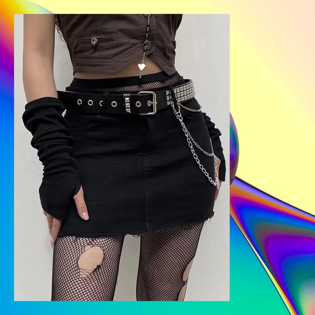 2022 Novo Punk Cintos+Corrente Feminino Masculino Couro Largo Preto /De ...