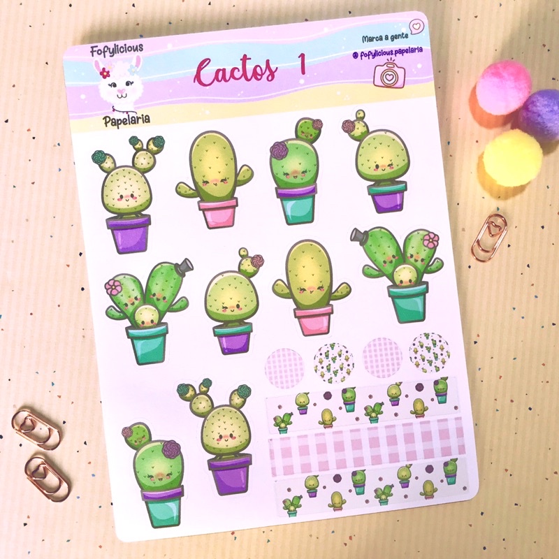 Adesivos Cactos - 2 modelos cartela - Unidade | Shopee Brasil