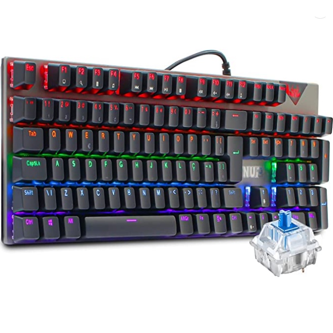 Teclado Gamer Mêcanico 12 Funções Rgb Switch Blue Pc KP-TM010 | Shopee ...
