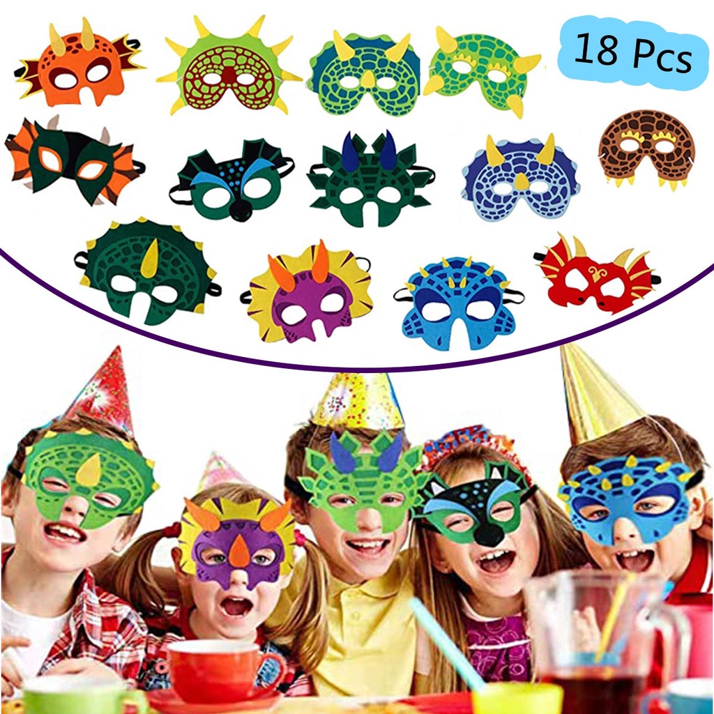 6/8/12/18 Pcs Máscaras De Festa De Dinossauro Máscara Elástica E Feltro Infantil De Espuma De ...