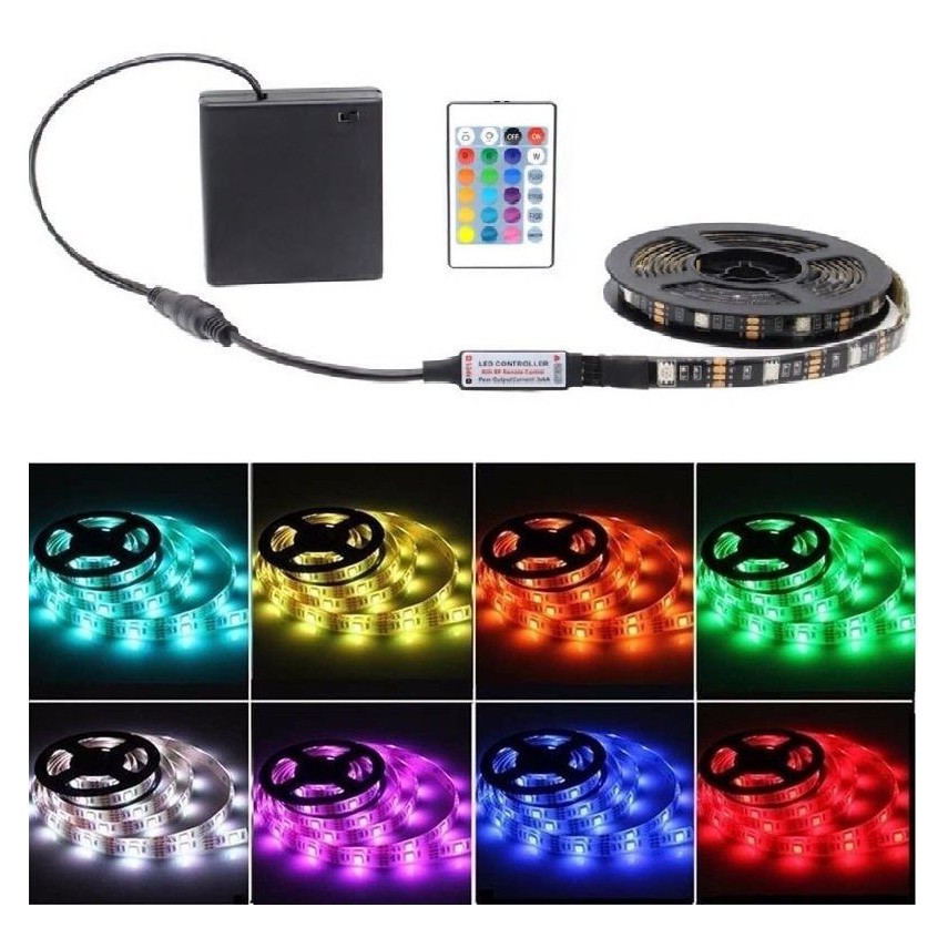 Fita Led 5050 Rgb Alto Brilho a Pilha com Controle Remoto 2 metros ...