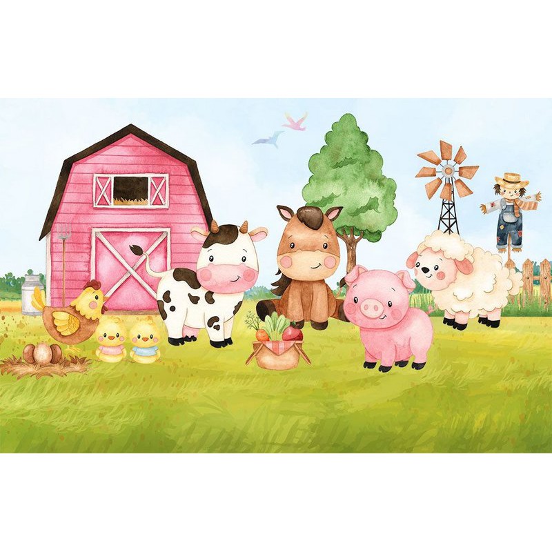 Painel de Festa em Tecido Sublimado 3d Fazendinha Aquarela | Shopee Brasil