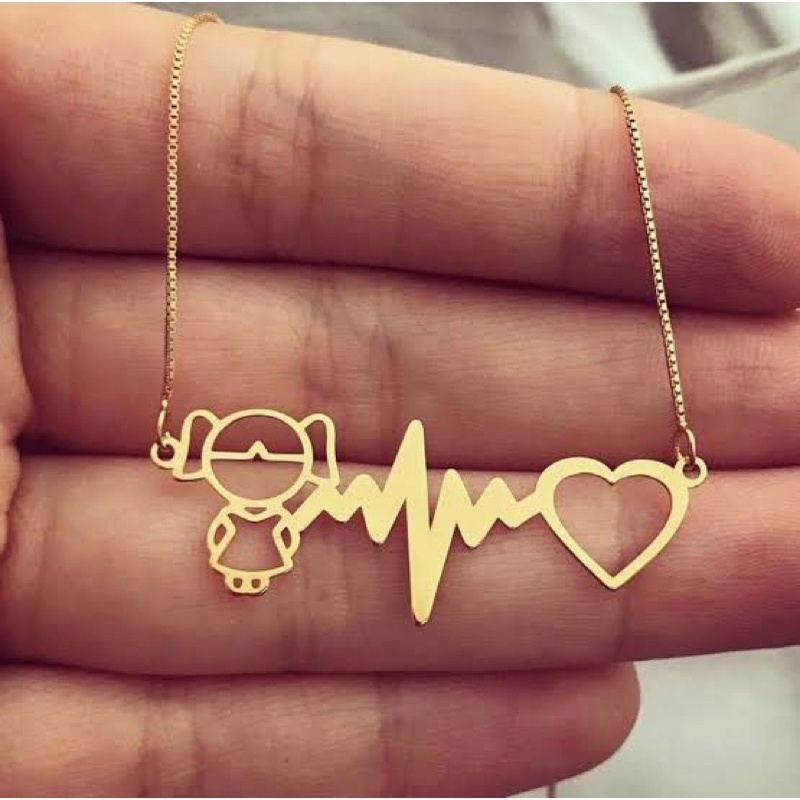 Colar Filhos Filha Menina Folheado A Ouro 18k - Corrente Feminina ...