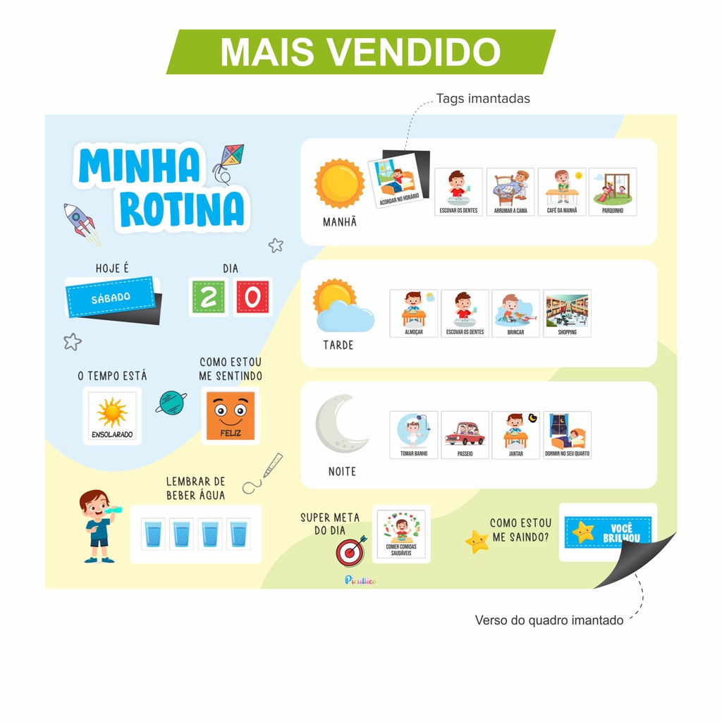 Quadro Minha Rotina Diária Educativo Infantil Feito Em Manta Magnética