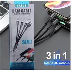 Cabo Carga 3 em 1 Lightning V8 Tipo C 3.1A Hrebos HS-326 Universal Carregador Iphone Android ...