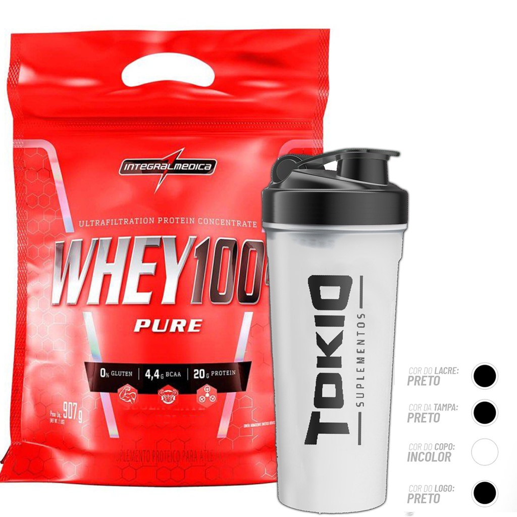 Kit Whey Protein 100% Pure Refil 907g Integralmedica + Coqueteleira Tokio | Shopee Brasil