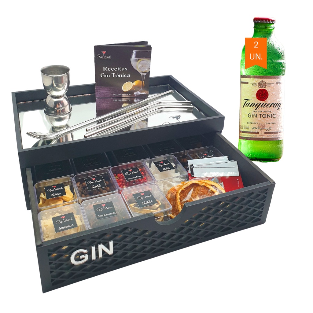 Kit Gin 2 Tanqueray 275ml + Caixa Espelhada + 14 Especiarias + Dosador ...