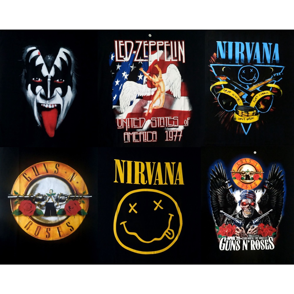 Camiseta de Rock Guns N' Roses, Led Zeppelin, Metallica, Kiss, Nirvana ...