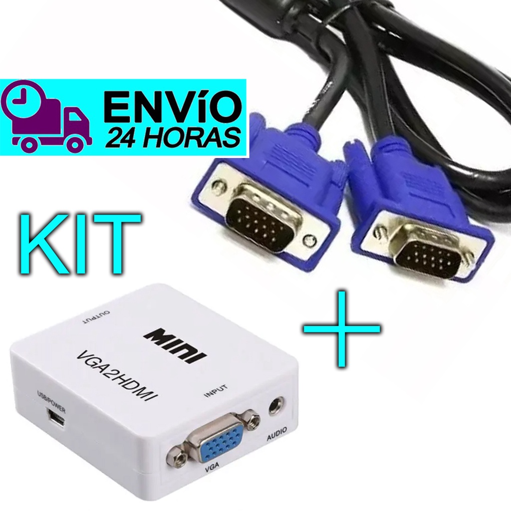 Kit Mini Conversor Vga Para Hdmi Cc-vh1k + Cabo Vga 3 Metros | Shopee ...