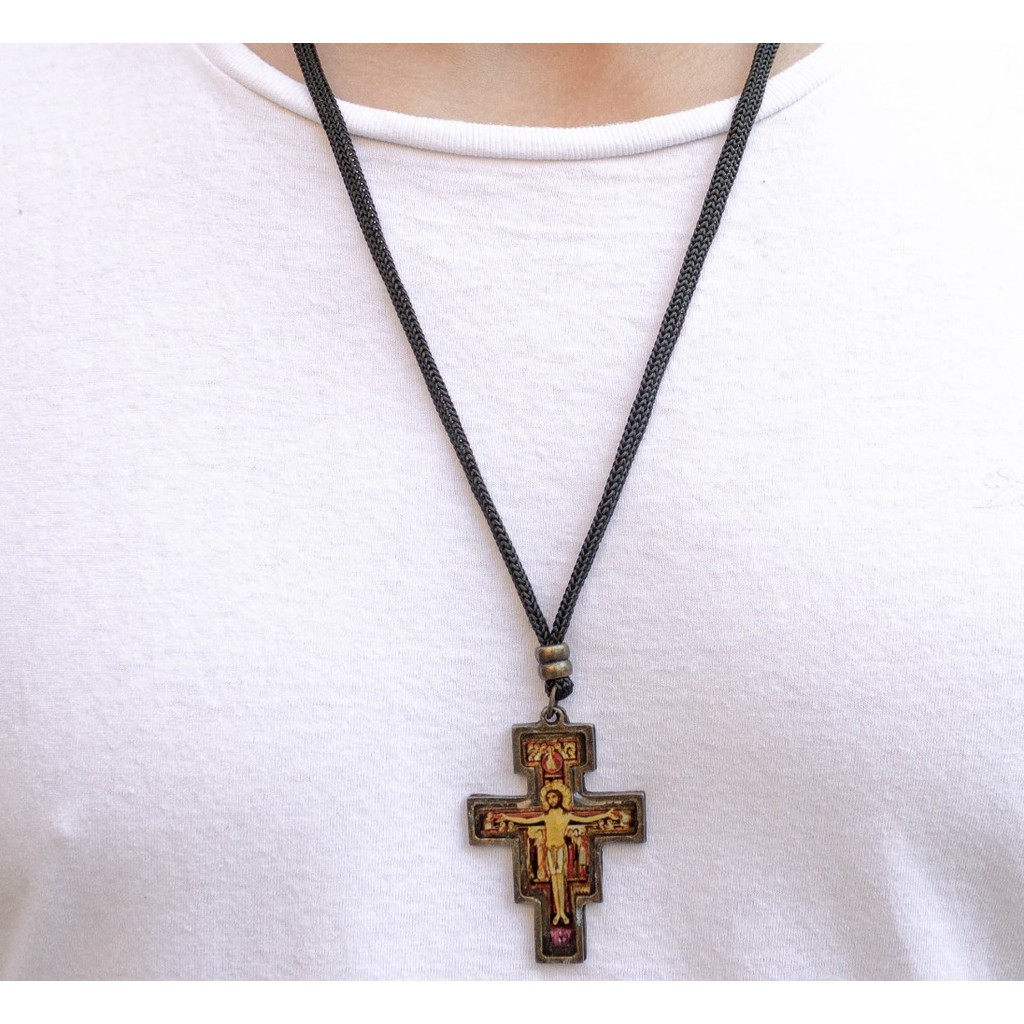 Crucifixo de São Damião Cruz de São Francisco resinado cordão colar ...