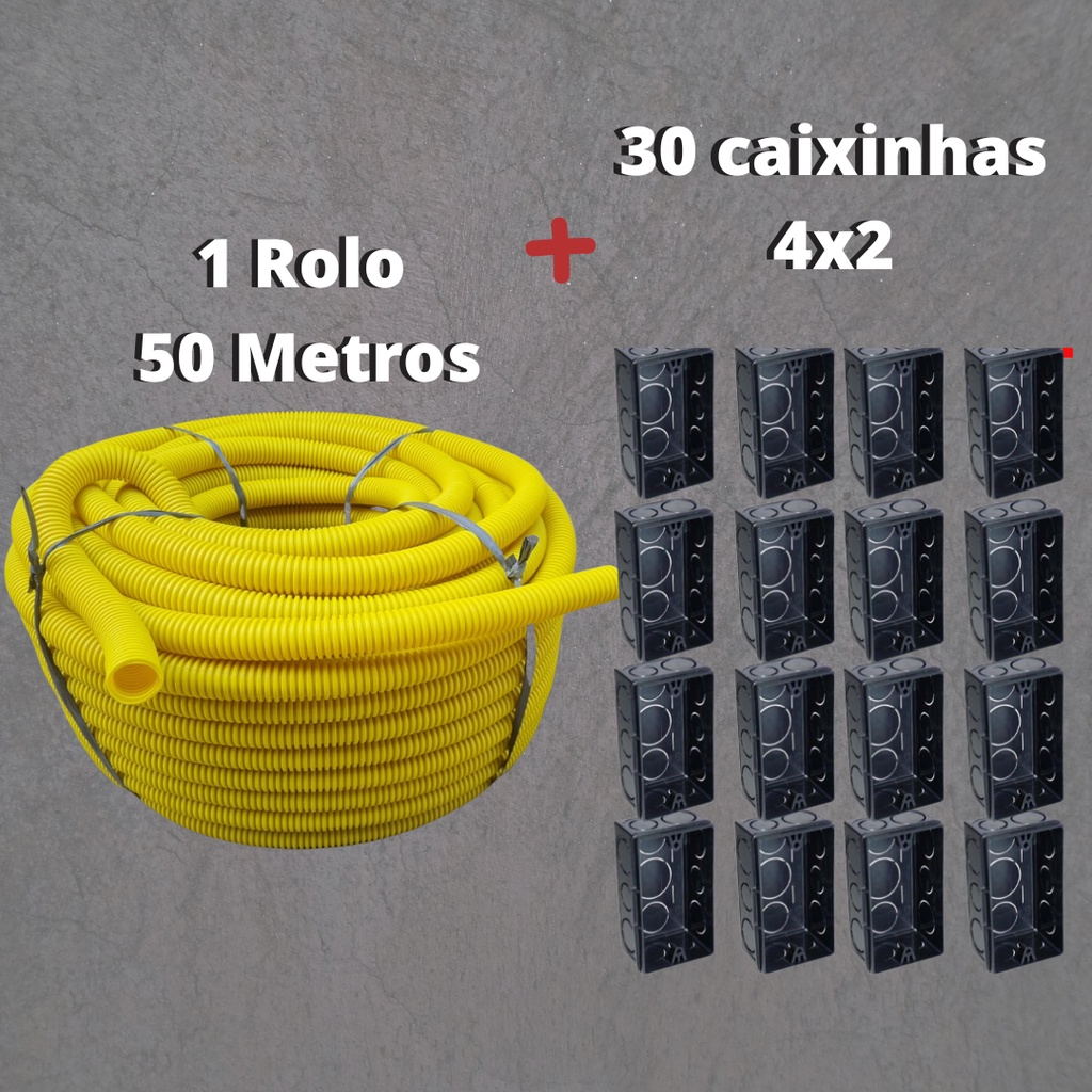 kit 1 Rolo conduite 50m 3/4 amarelo + 30 caixinhas 4x2 Preta | Shopee ...
