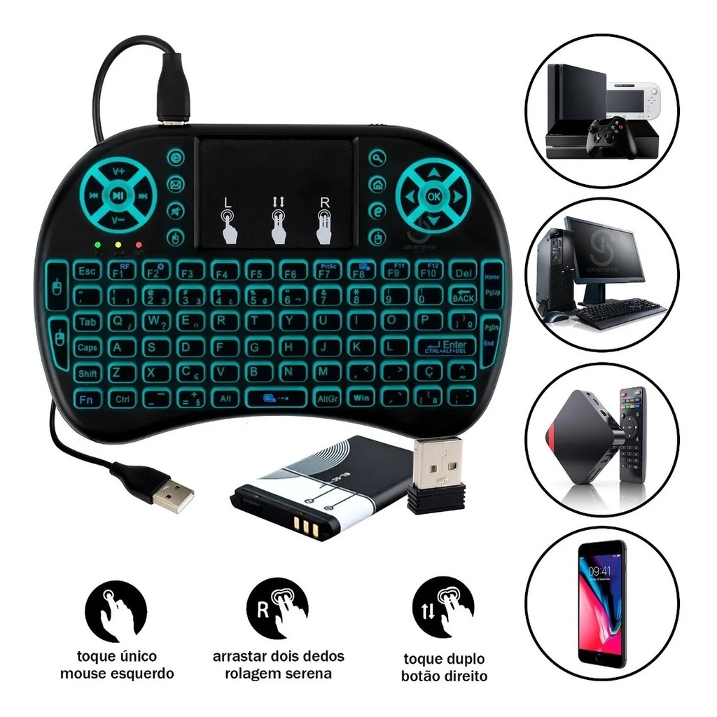 Mini Teclado Wireless Keyboard com Touchpad Com Led Usb Android Console ...