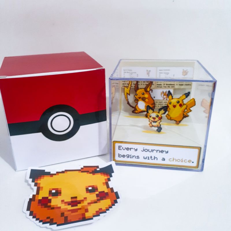 Cubo Diorama Evoluções Pokémon Pichu Pikachu Raichu de Acrílico 9x9x9cm ...