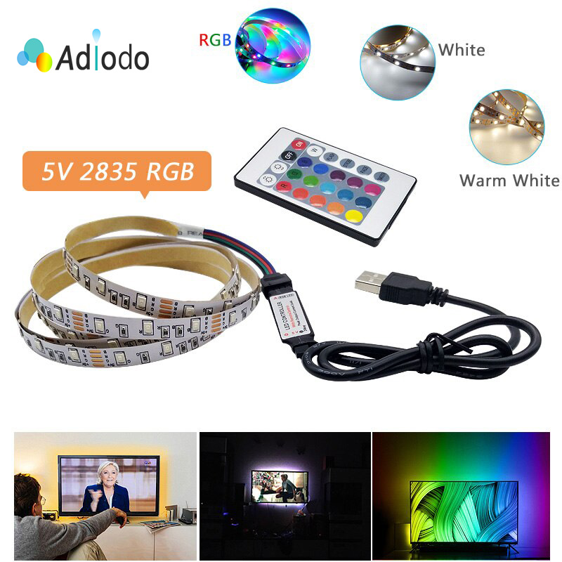 Luz de tira LED Adiodo USB 5v SMD 2835/3528 Fita flexível LED Fita branca quente / branco / RGB ...