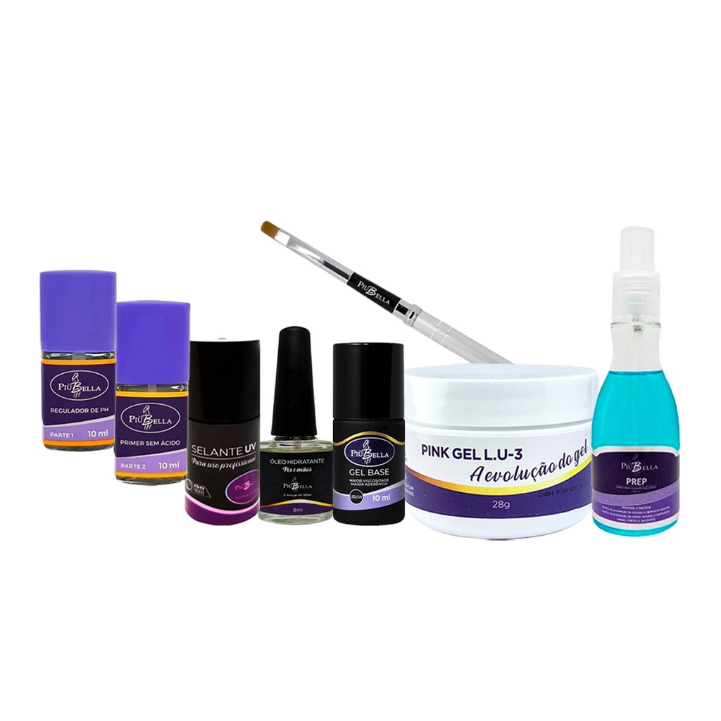 Kit Gel Pink Piu Bella Completo Alongamento De Unhas + Preparadores ...