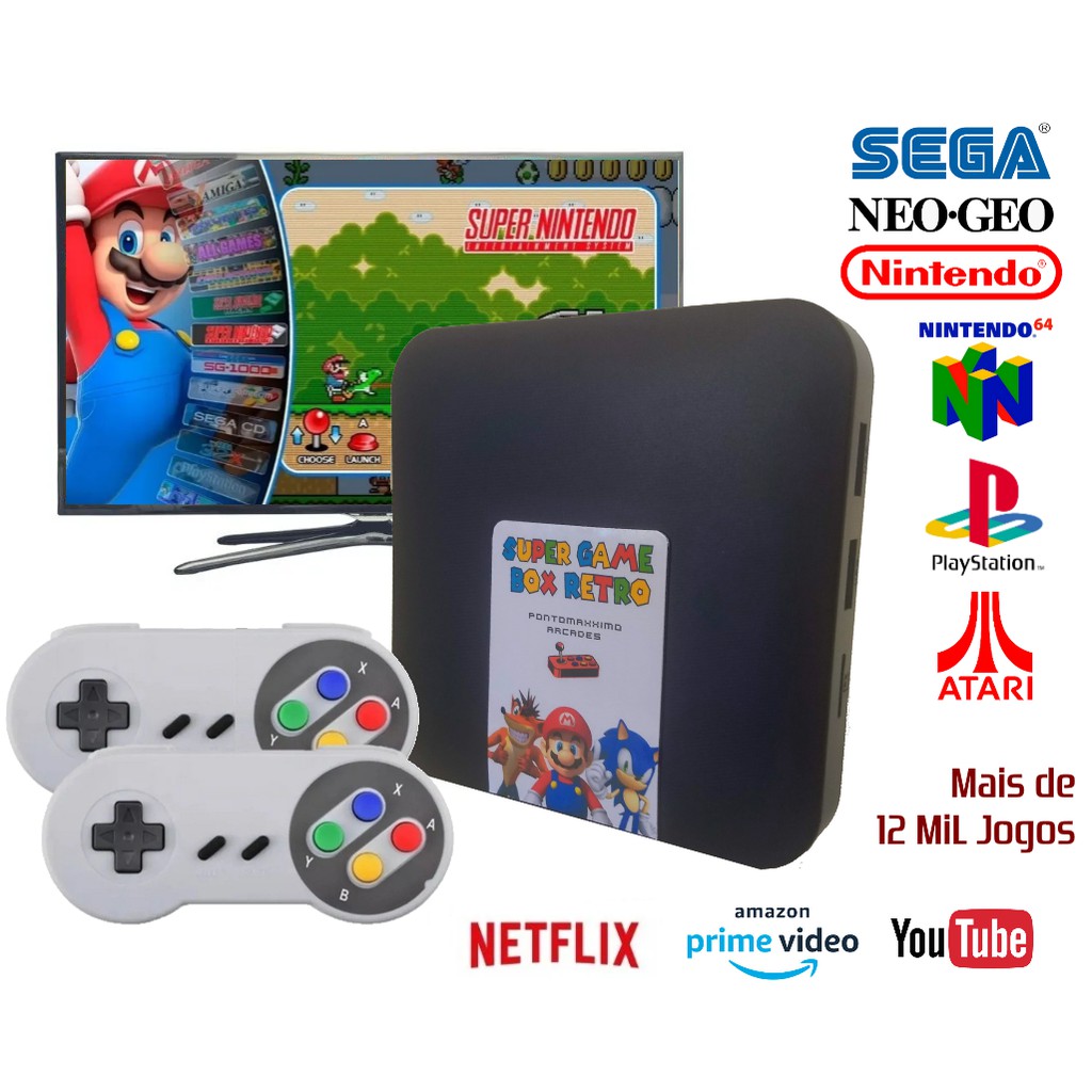 Video Game Box Retro com mais de 12 Mil Jogos Super Nintendo Mega Drive ...