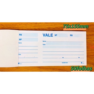Bloco Vale com canhoto e sem canhoto 50 folhas 155x70mm | Shopee Brasil