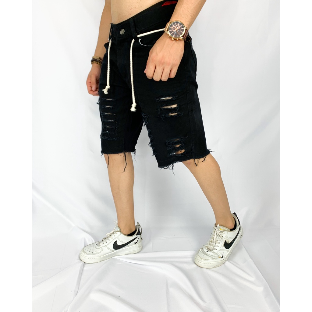 Short Jeans masculino Bermuda moda rasgada Cordão | Shopee Brasil
