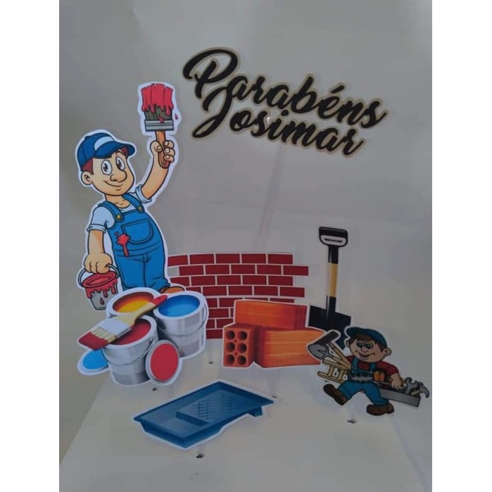 Kit Topo de Bolo Profissão Construtor na Obra Personalizado | Shopee Brasil