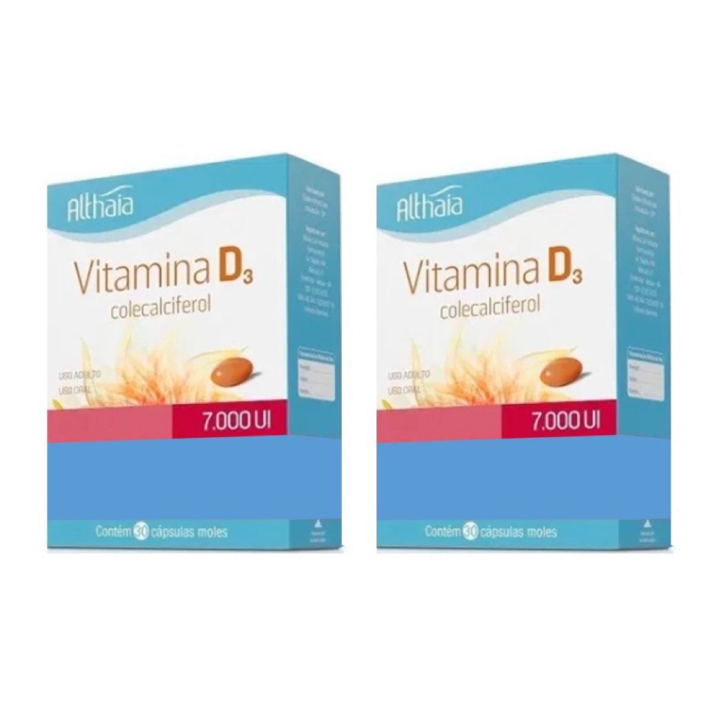 Kit 2 Caixas Vitamina D3 7.000ui Com 30 Cápsulas Moles em Cada Caixa Colecalciferol ALTHAIA ...