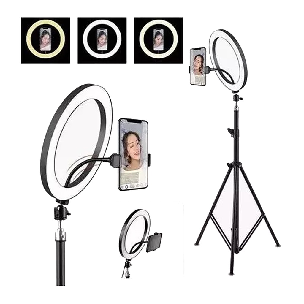 Iluminador Ring Light Anel Luz Led Completo Portátil 26cm / 10 Polegadas + Tripé 2.10m Top ...