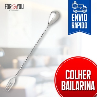 Colher Bailarina com Mini Garfo 30cm de Inox para Drinks Barman e ...