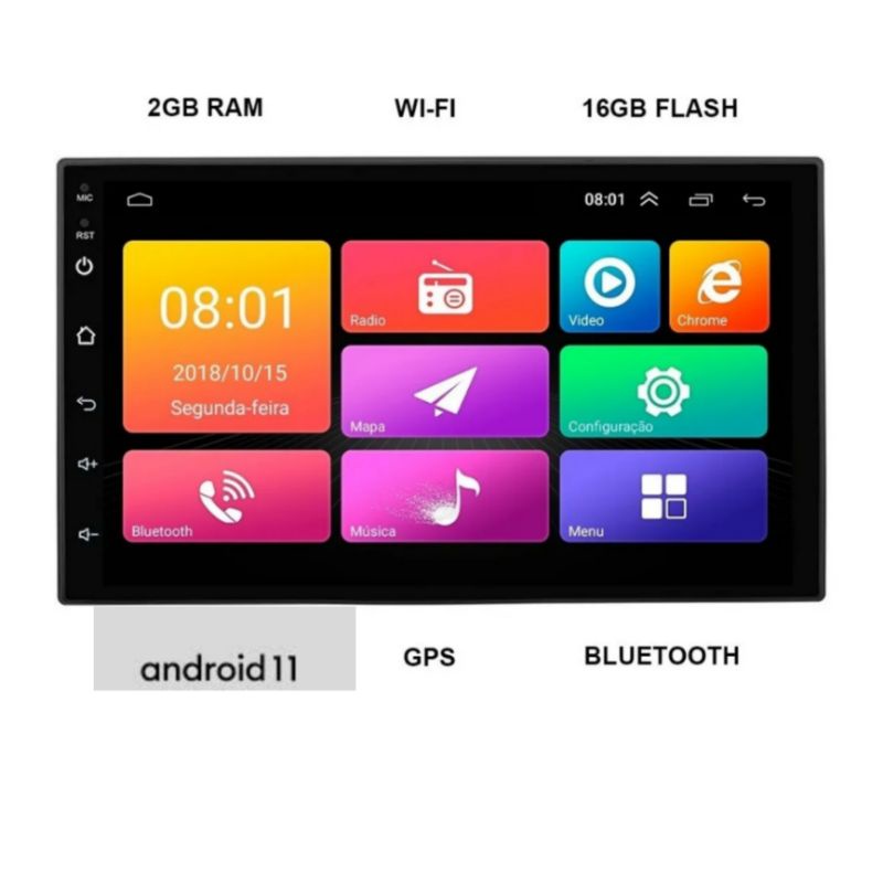 Central Multimídia 2 Din android 11 2gb ram 7 Polegadas Touch Screen ...