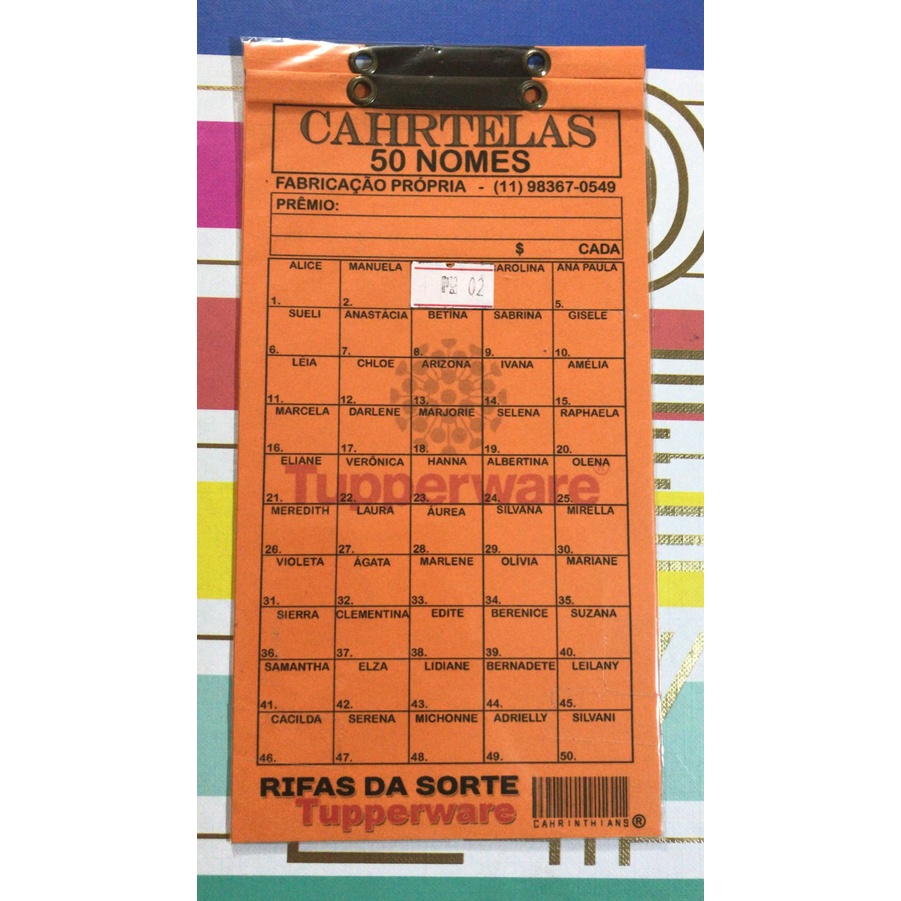 CARTELA DE RIFA 50 NOMES PERSONALIZADA TUPPER, PCT C/ 10 UNIDADES | Shopee Brasil