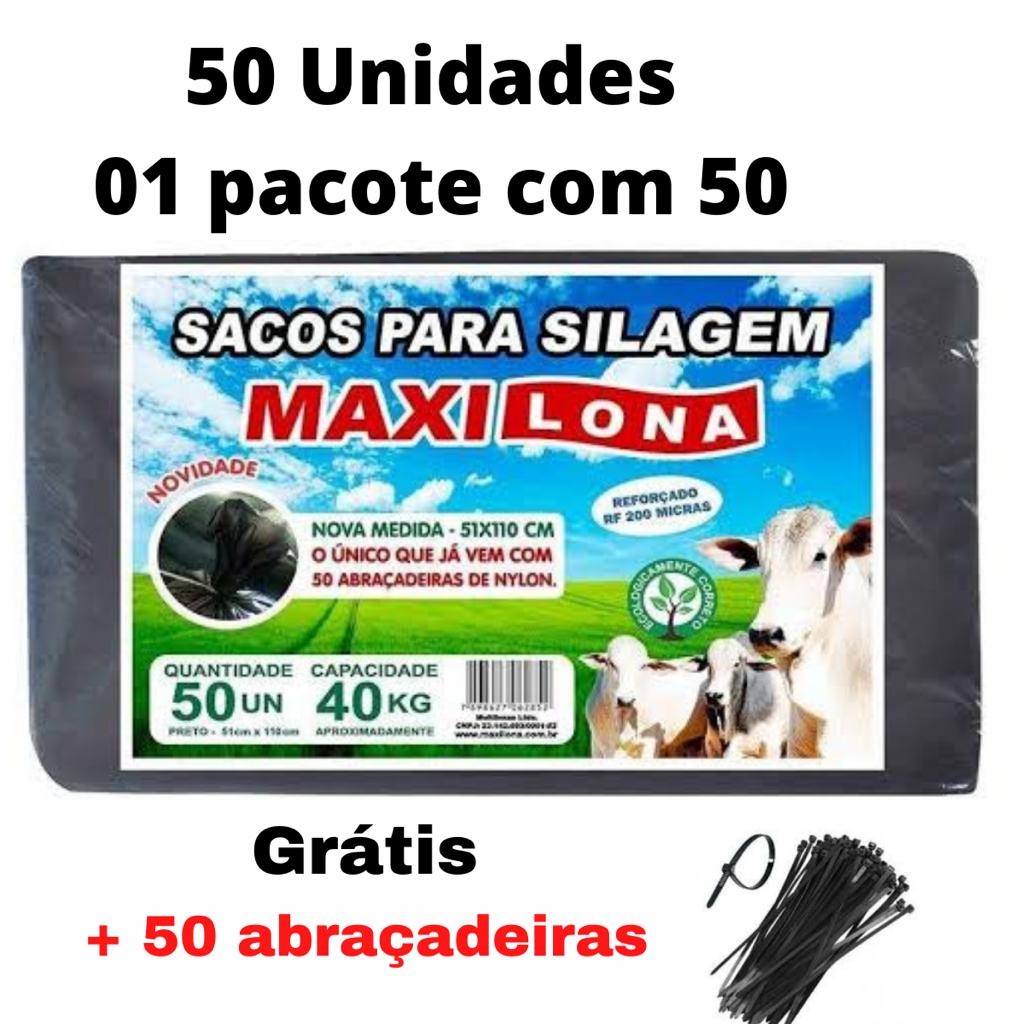 Saco Para Silo Preto 51x110 Cm 50un. Reforçado 200 Micras + 50 ...
