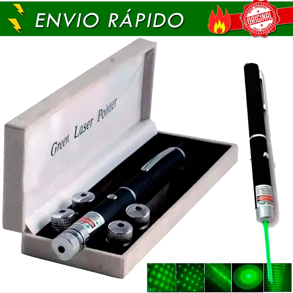 Caneta Laser Pointer Verde Potente 5000mw Até 6km 5 Pontas diferentes ...