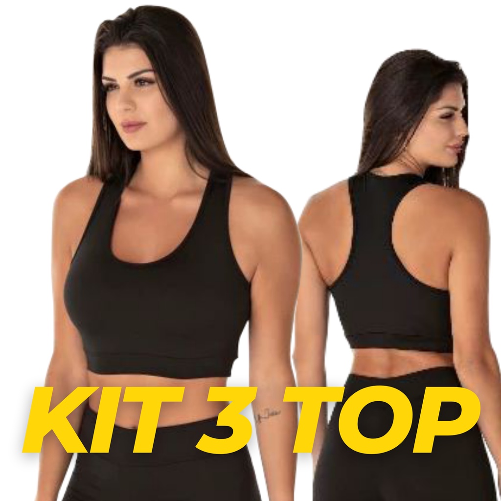 Kit 3 Top Fitness de Academia Boa Sustentação Nadador/Regata Treino ...