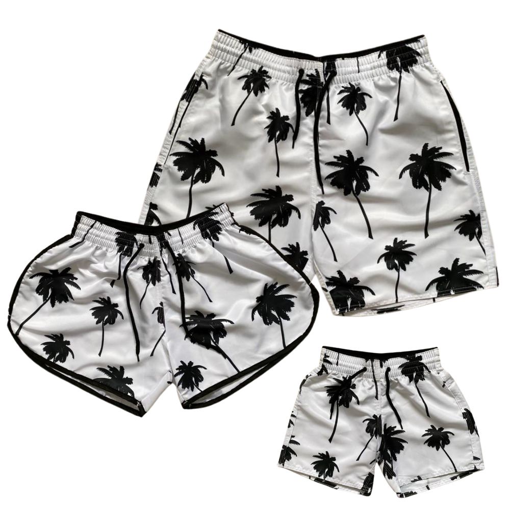 Kit Familia Short Bermuda Moda Praia Verao Branco Coqueiro 3 Pecas Amor ...