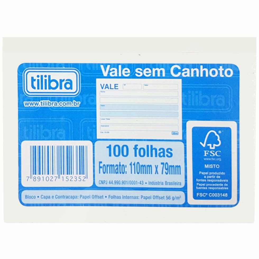Vale sem Canhoto 110mm x 79mm 100 folhas Tilibra | Shopee Brasil