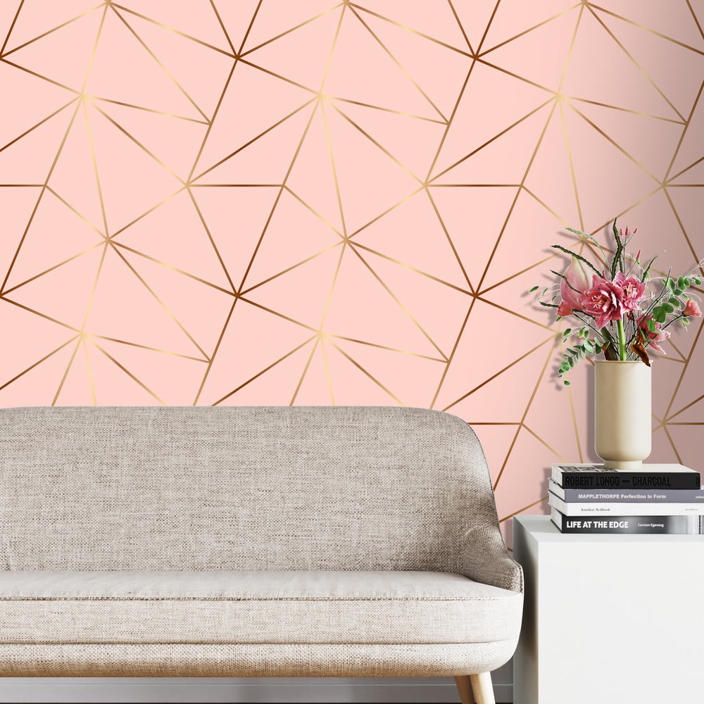 Papel de Parede Adesivo Zara Geométrico Rosa Rose Gold Sala Quarto ...