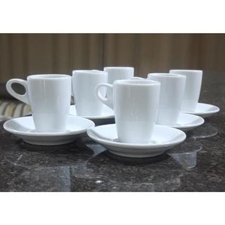 Jogo 6 xícaras de Café com pires - 80 ml cônica alta - Porcelana branca | Shopee Brasil