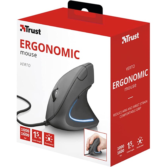 Mouse Trust Verto USB Ergonomico Vertical - 844085 - RS06 | Shopee Brasil